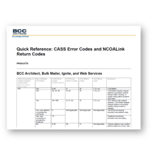 NCOALink®️ Return Codes, Zip+4 Return Codes and CASS Error Codes | BCC Software, A BlueCrest Company